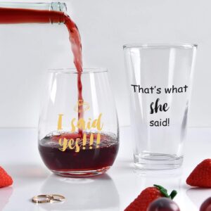 I Said Yes Wine Glass That's What She Said Beer Glass, Engagement glass Set for Him, Her, Wedding, Bridal Shower