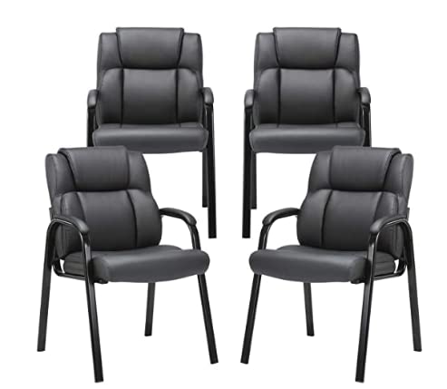 CLATINA Leather Guest Chair with Padded Arm Rest for Reception Meeting Conference and Waiting Room Side Office Home Black 4 Pack