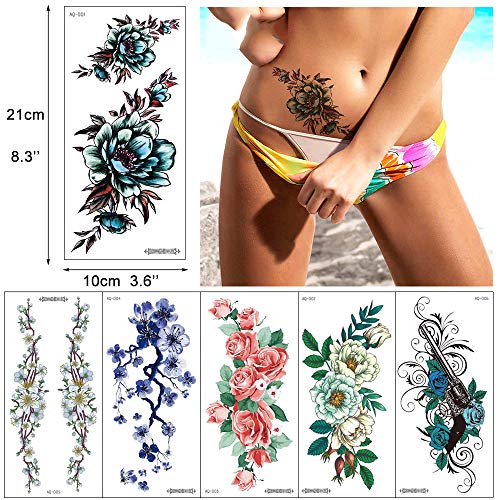 Glaryyears Temporary Tattoos for Women Female, 18-Pack Large Big Fake Tattoos, Long-lasting Flower Tattoos, Floral Design Variety Pack Realistic Tattoos 3D, Sexy for Body Arm Chest Shoulder Thigh