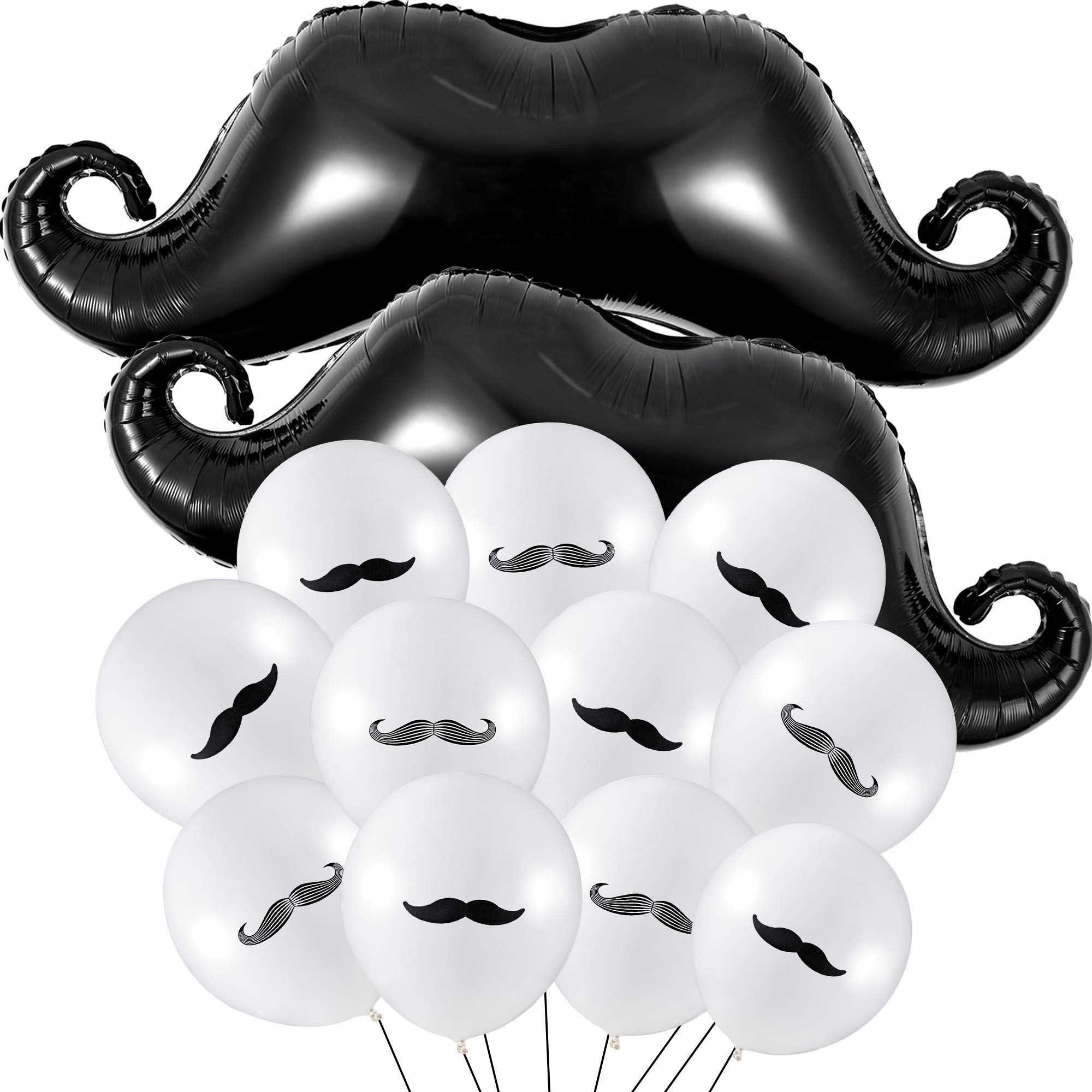 38 Pieces Moustache Black Balloons Mustache Latex Balloons Beard Foil Balloons for Baby Shower Wedding Birthday Graduation Anniversary Party Decoration Supply