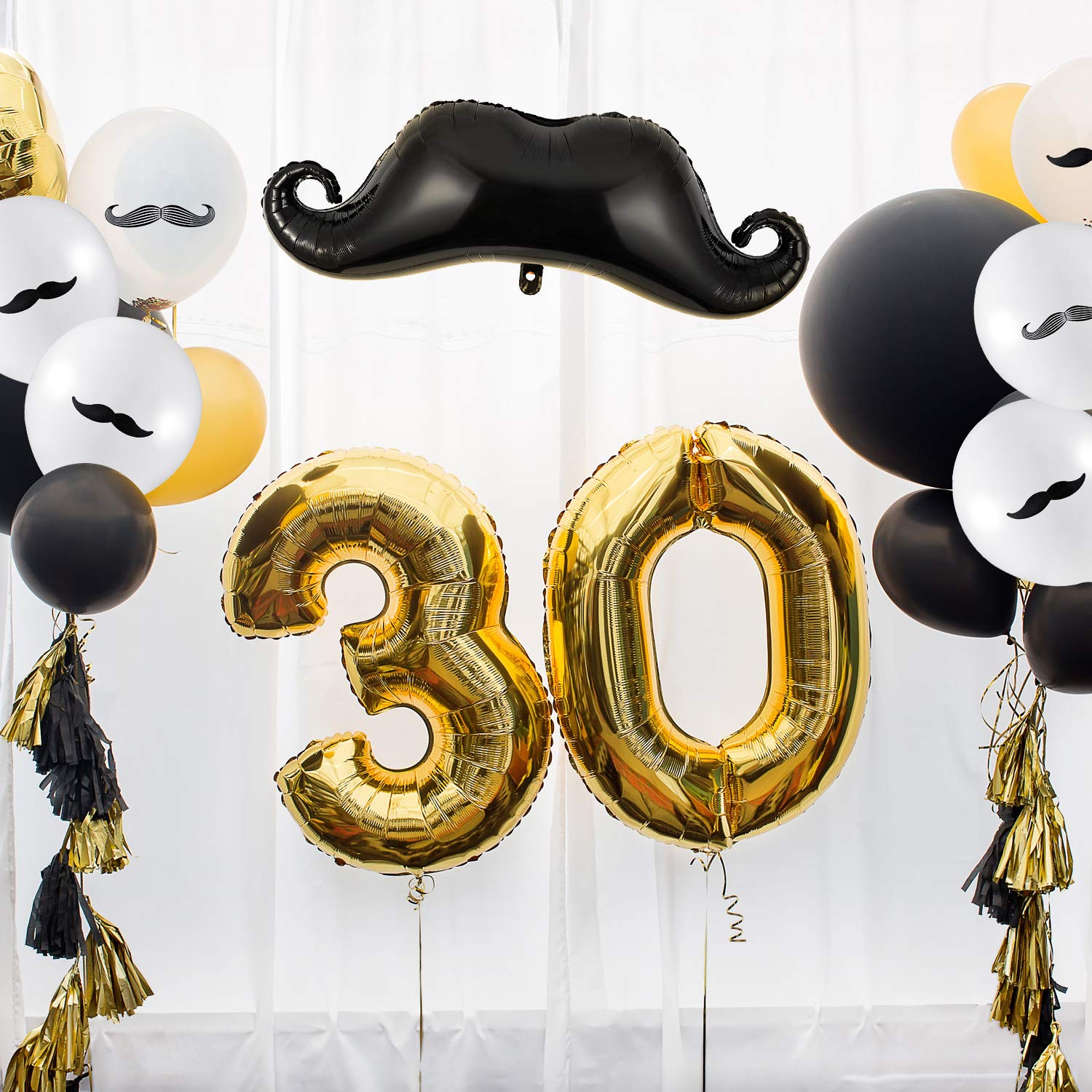 38 Pieces Moustache Black Balloons Mustache Latex Balloons Beard Foil Balloons for Baby Shower Wedding Birthday Graduation Anniversary Party Decoration Supply