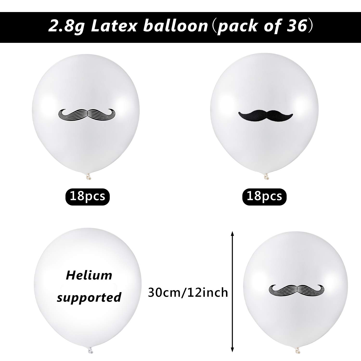 38 Pieces Moustache Black Balloons Mustache Latex Balloons Beard Foil Balloons for Baby Shower Wedding Birthday Graduation Anniversary Party Decoration Supply