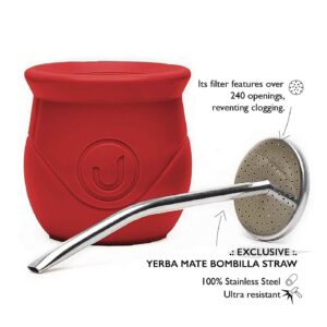 BALIBETOV Yerba Mate Set - BaliMate an Innovative Self-Clean Modern Gourd Design - Mate Cup and Bombilla (Yerba Mate Straw) Included (Red)