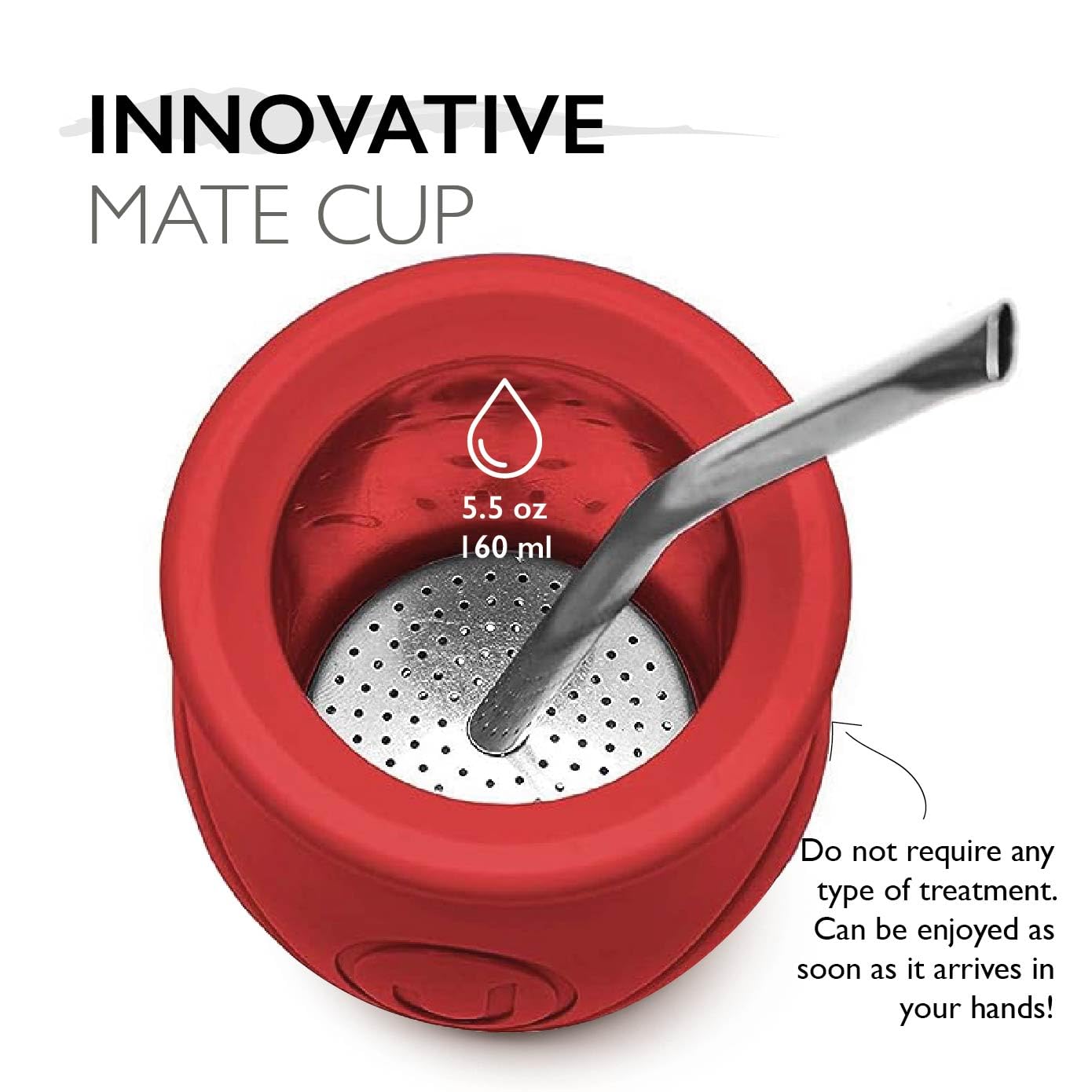 BALIBETOV Yerba Mate Set - BaliMate an Innovative Self-Clean Modern Gourd Design - Mate Cup and Bombilla (Yerba Mate Straw) Included (Red)