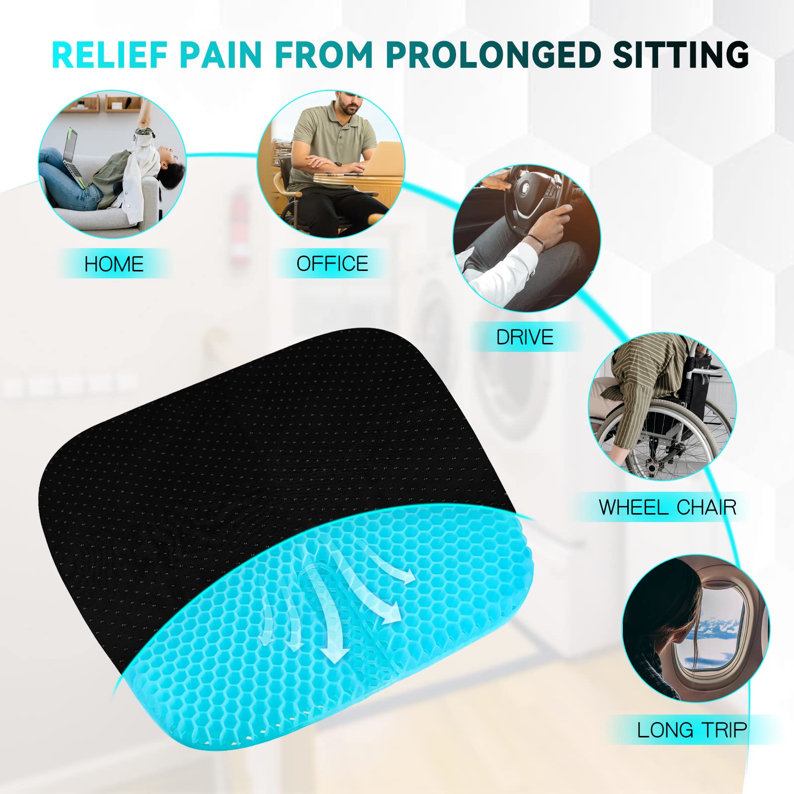 ZNCMRR Gel Seat Cushion for Office Chair, Soft Honeycomb Egg Seat Cushion with Non-Slip Cover for Sciatica and Tailbone Pain Relief, Perfect for Wheelchair, Car, Desk Chair