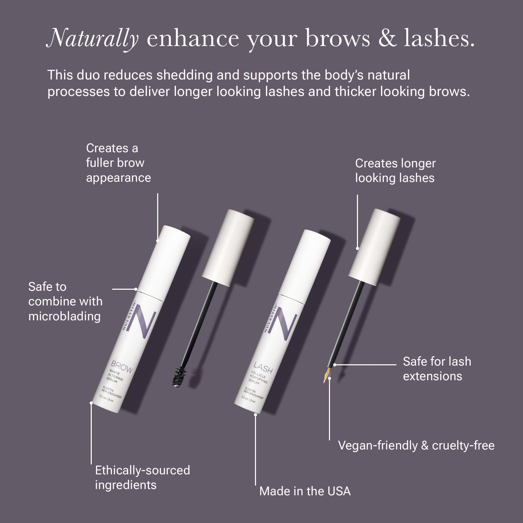 NULASTIN LASH and BROW Dual System, Eyelash & Eyebrow Boosting Serums with Elastaplex Technology, Vegan-Friendly & Cruelty-Free (2-pack, 3 ml Each)