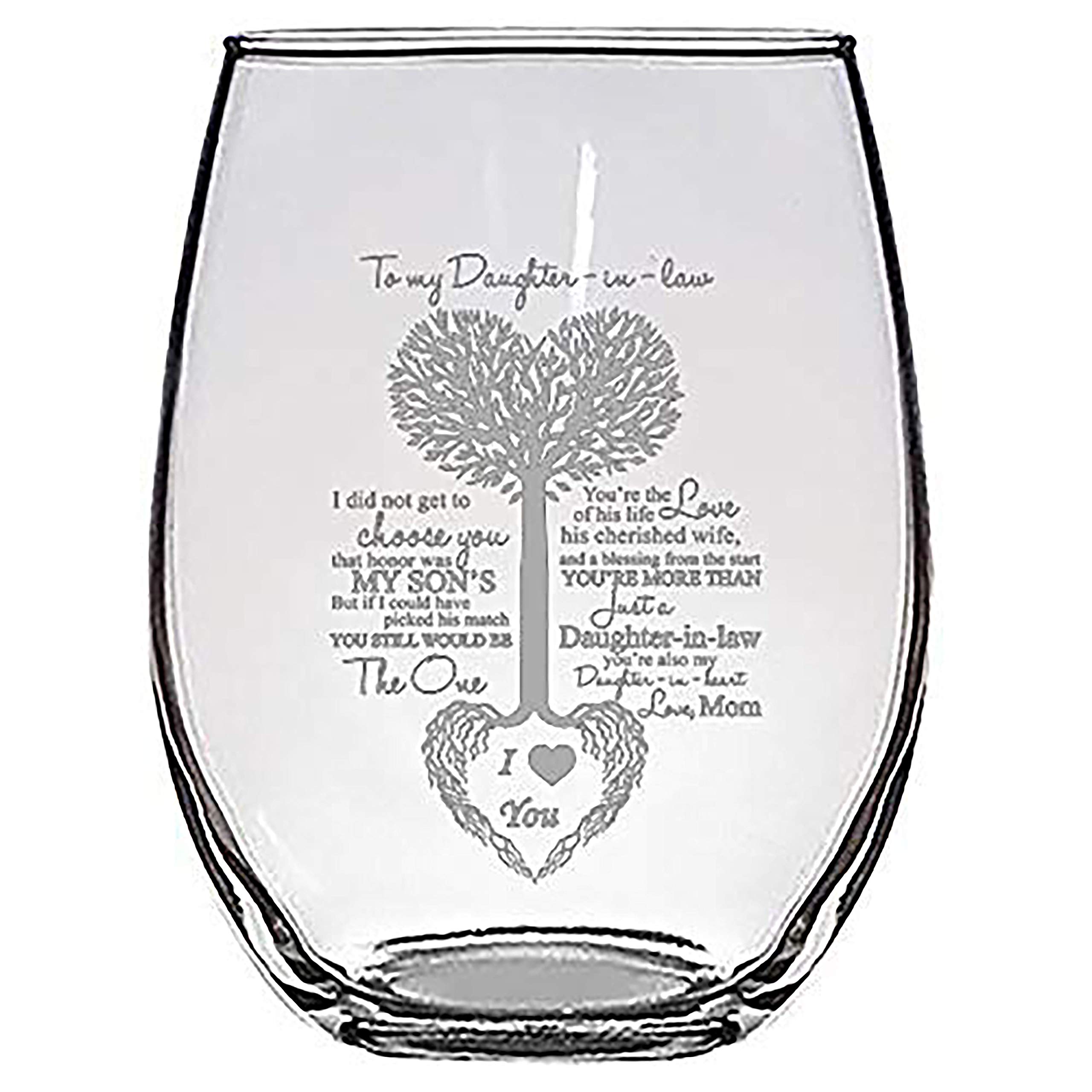 Hat Shark To My Daughter-in-Law Tree Heart Rainbow Sweet Sayings Mother's Day - Laser Engraved Stemless Wine Glasses