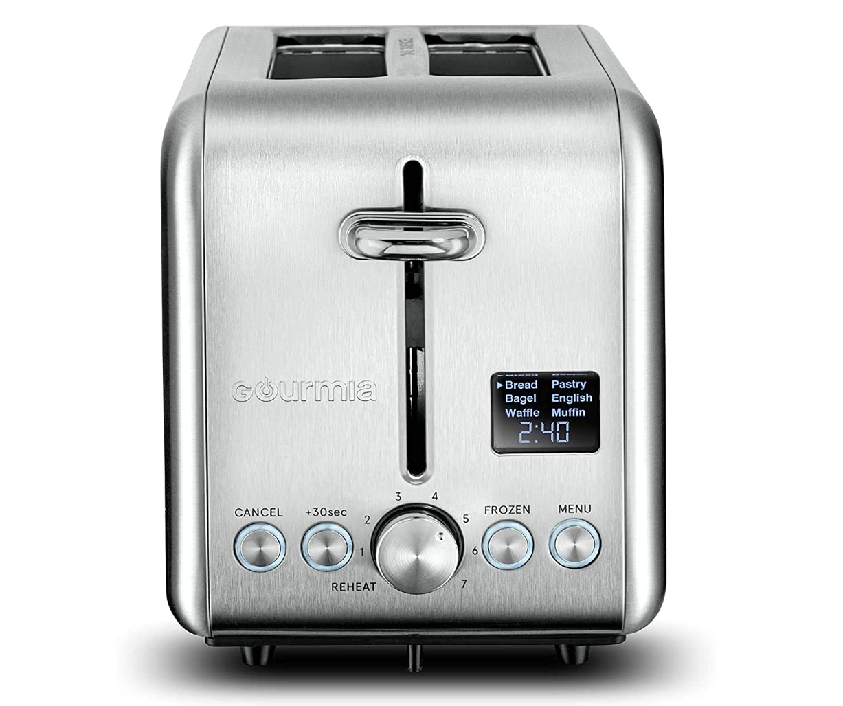 Gourmia Digital Toaster with 5 Toast Functions, Including Waffle, English Muffin and Pastry, 7 Shade Settings, Rapid Reheat Mode and Extra Wide Slots - Stainless Steel GDT2445 (Brushed Stainless)