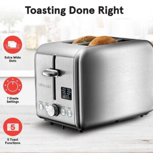 Gourmia Digital Toaster with 5 Toast Functions, Including Waffle, English Muffin and Pastry, 7 Shade Settings, Rapid Reheat Mode and Extra Wide Slots - Stainless Steel GDT2445 (Brushed Stainless)