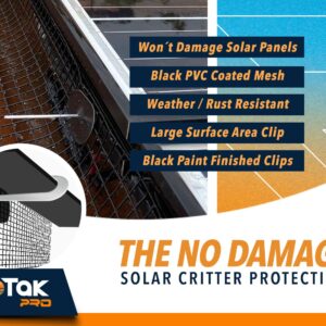 Rotak Critter Guard PRO | 8in x 100ft Solar Panel Bird Prevention Roll Kit with 100 Fastener Clips | Heavy Duty Galvanized Black PVC Coated ½ inch Wire Roll Mesh (8" PRO + 100 Clips)