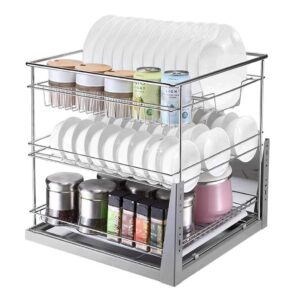 dish rack kitchen sliding cabinet, professional chromed metal slide cabinet pull out organizer wire storage basket drawer kitchen cabinets for base cabinets