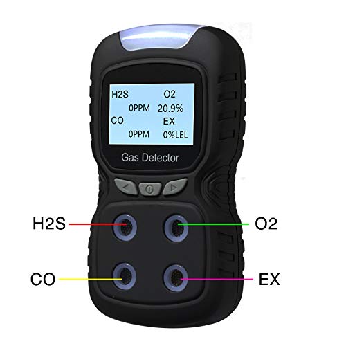 Vzmcov 4 in 1 Gas Detector, Rechargeable Portable 4 in 1 Gas Clip 4-Gas Monitor Meter Tester Analyzer Sound Light Shock