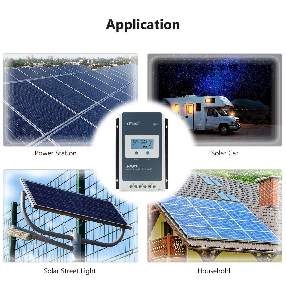 EPEVER 40A MPPT Solar Charge Controller 12/24V DC Automatically Identifying System Voltage Common Negative Grounding Compitable with Lead-Acid and Lithium Batteries