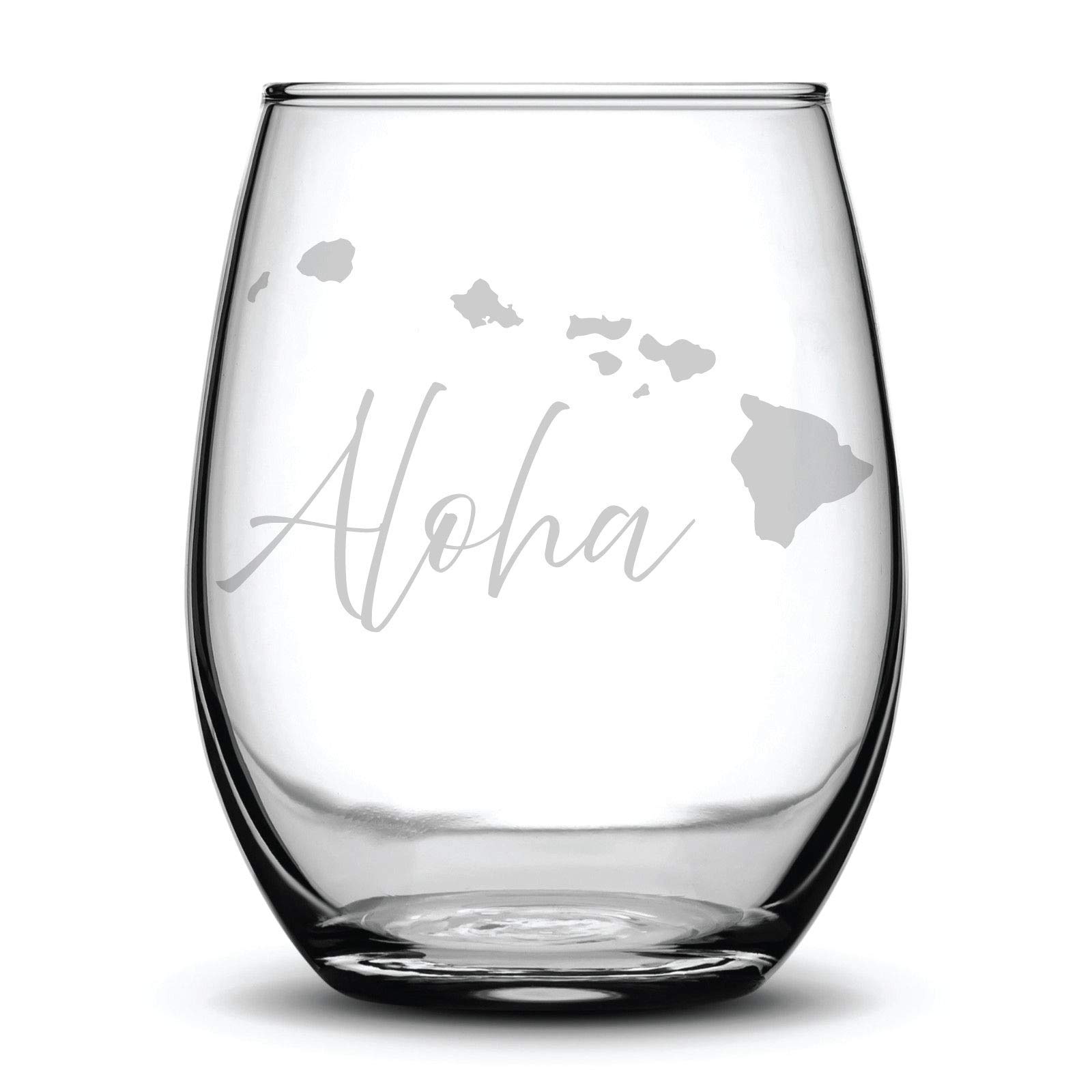 Aloha Wine Glass Etched Gift Laser Engraved Hawaiian Hawaii Islands Stemless - 17 oz