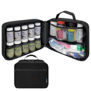 starplus2 large padded pill bottle organizer, medicine bag, case, carrier for medications, vitamins, and medical supplies with fixed pockets - home storage and travel - black (without lock)