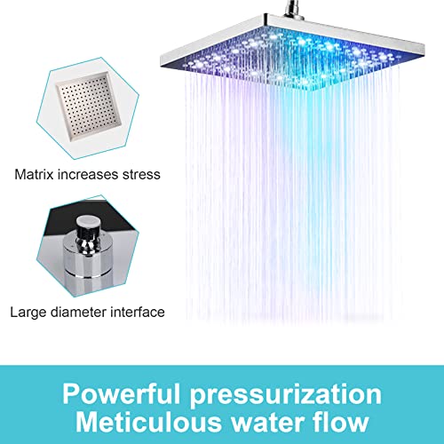 Shower Head, Contemporary LED Color Changing Overhead Rainfall Shower Head Chrome Finish Eco-Friendly Stainless Steel Body