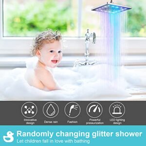 Shower Head, Contemporary LED Color Changing Overhead Rainfall Shower Head Chrome Finish Eco-Friendly Stainless Steel Body