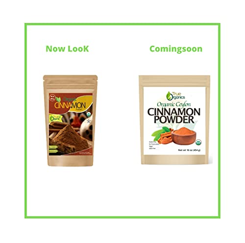 True Organic Ceylon Cinnamon Powder, 1 lb, Premium Grade Ceylon Cinnamon, Gluten Free Cinnamon Powder, Organic Cinnamon powder USDA & Kosher Certified, Non-GMO.