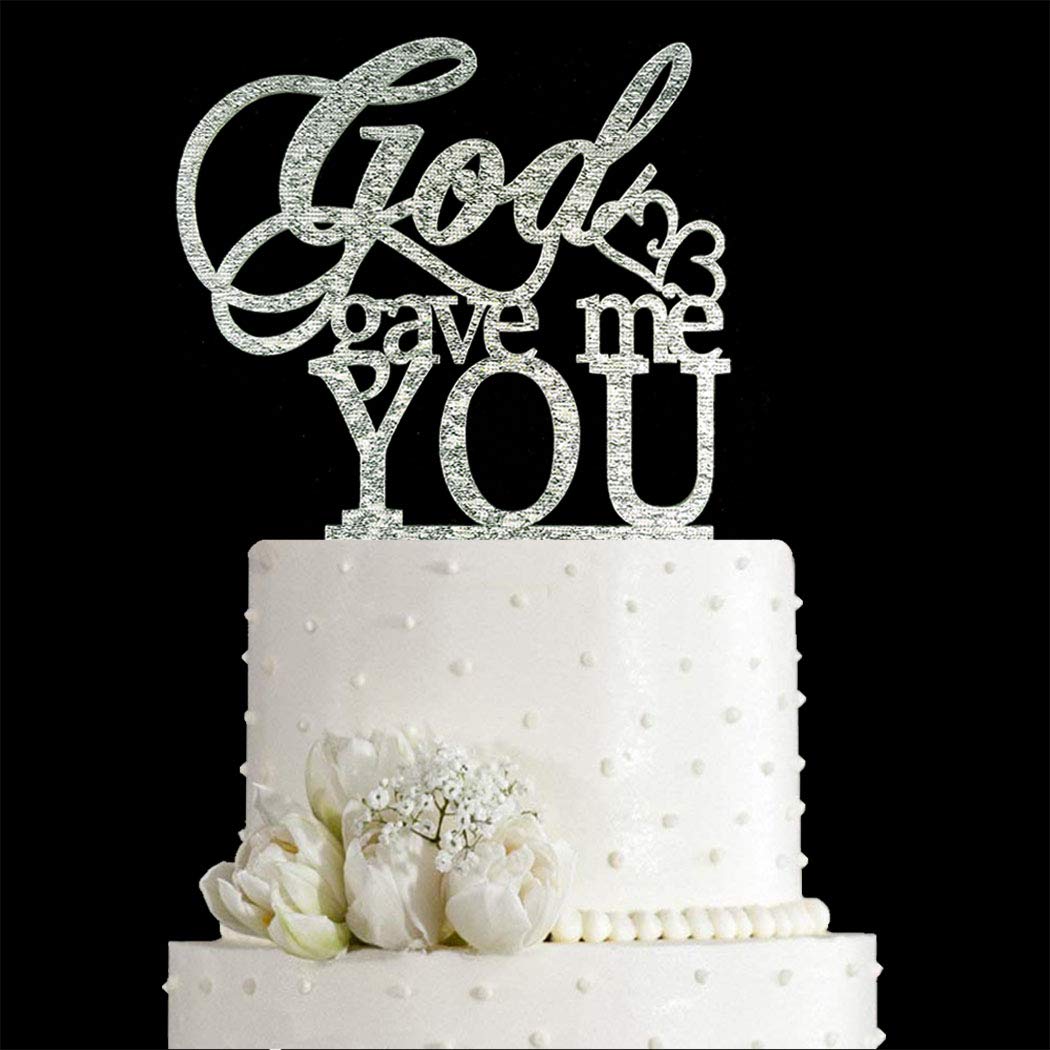 God Gave Me You Wedding Cake Topper for Wedding/Engagement/Marriage Party Decorations (Silver Glitter Acrylic)