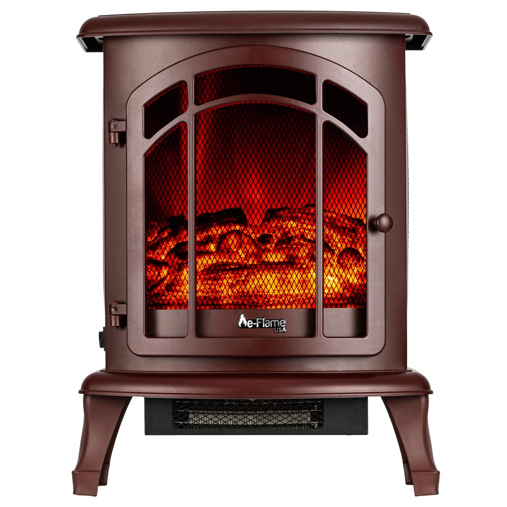 e-Flame USA Tahoe LED Portable Freestanding Electric Fireplace Stove Heater - Realistic 3-D Log and Fire Effect (Red)