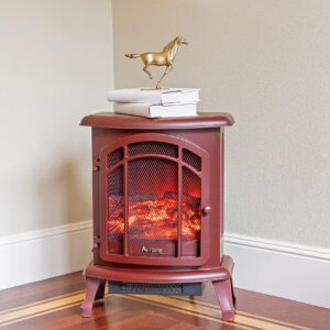 e-Flame USA Tahoe LED Portable Freestanding Electric Fireplace Stove Heater - Realistic 3-D Log and Fire Effect (Red)