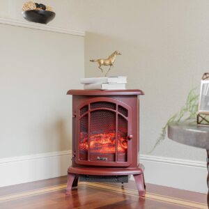 e-Flame USA Tahoe LED Portable Freestanding Electric Fireplace Stove Heater - Realistic 3-D Log and Fire Effect (Red)