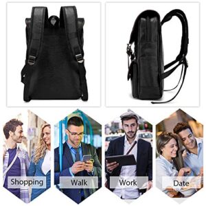 FANDARE Unisex Backpack Waterproof PU Daypack for 14 inch Laptop Lightweight College Bag Women Men Field Pack Knapsack Outdoor Travel Camping Hiking Rucksack Infantry Pack Black