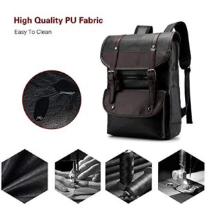 FANDARE Unisex Backpack Waterproof PU Daypack for 14 inch Laptop Lightweight College Bag Women Men Field Pack Knapsack Outdoor Travel Camping Hiking Rucksack Infantry Pack Black