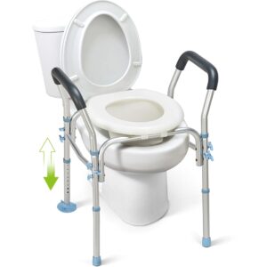 oasisspace stand alone raised toilet seat 300lbs - medical raised commode toilet with splash guard and safety frame, height adjustable legs, bathroom assist frame for elderly, handicap, disabled