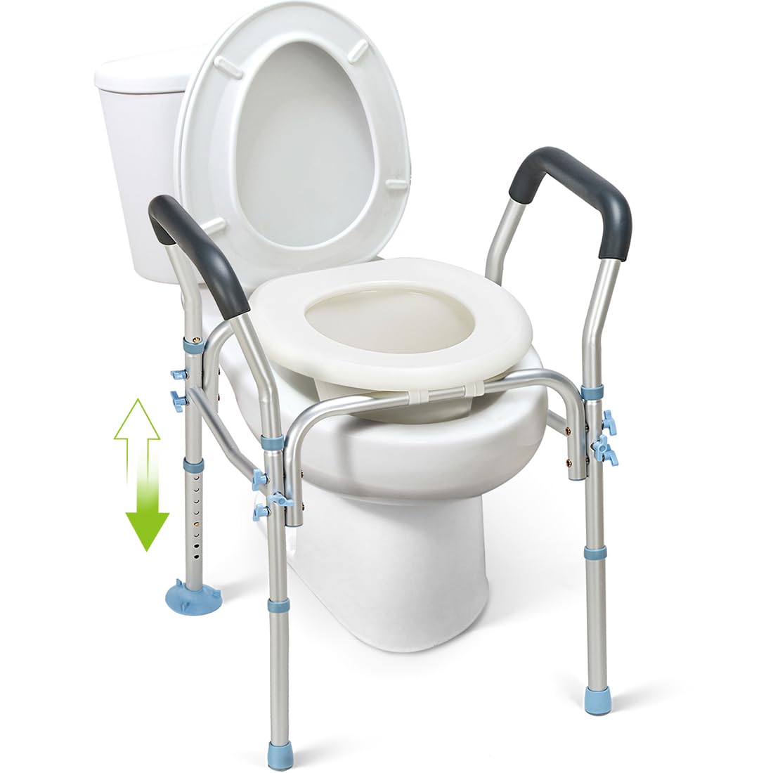 OasisSpace Stand Alone Raised Toilet Seat 300lbs - Medical Raised Commode Toilet with Splash Guard and Safety Frame, Height Adjustable Legs, Bathroom Assist Frame for Elderly, Handicap, Disabled