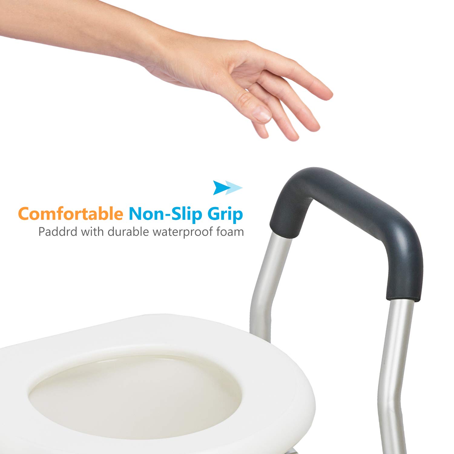 OasisSpace Stand Alone Raised Toilet Seat 300lbs - Medical Raised Commode Toilet with Splash Guard and Safety Frame, Height Adjustable Legs, Bathroom Assist Frame for Elderly, Handicap, Disabled