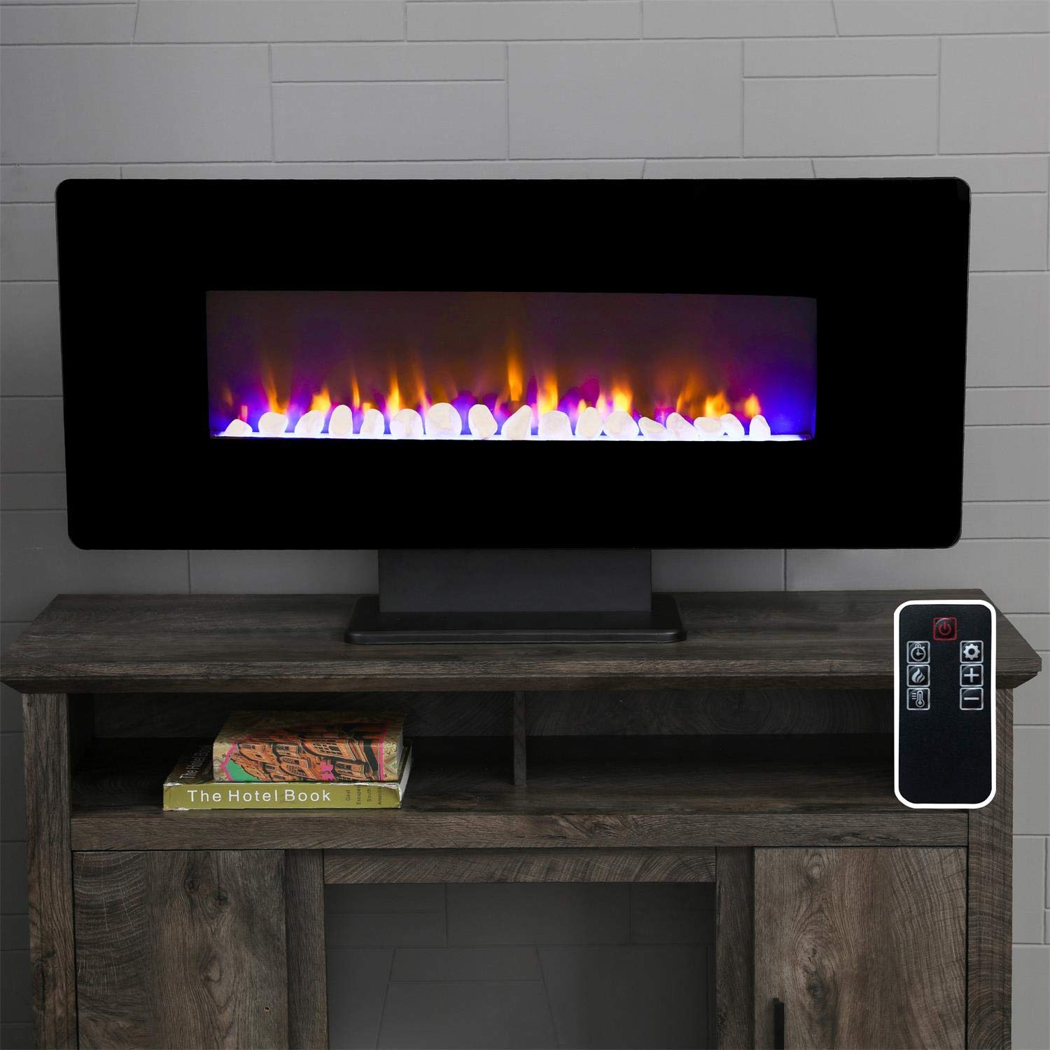 Top Space Wall Mount Fireplace 48 Inch Electric Fireplace with Remote Control Timer, Adjustable Log or Crystal Flame, 1500W, Black