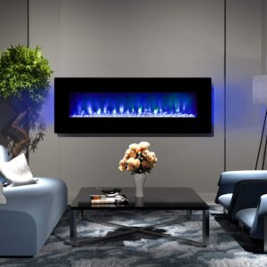 Top Space Wall Mount Fireplace 48 Inch Electric Fireplace with Remote Control Timer, Adjustable Log or Crystal Flame, 1500W, Black