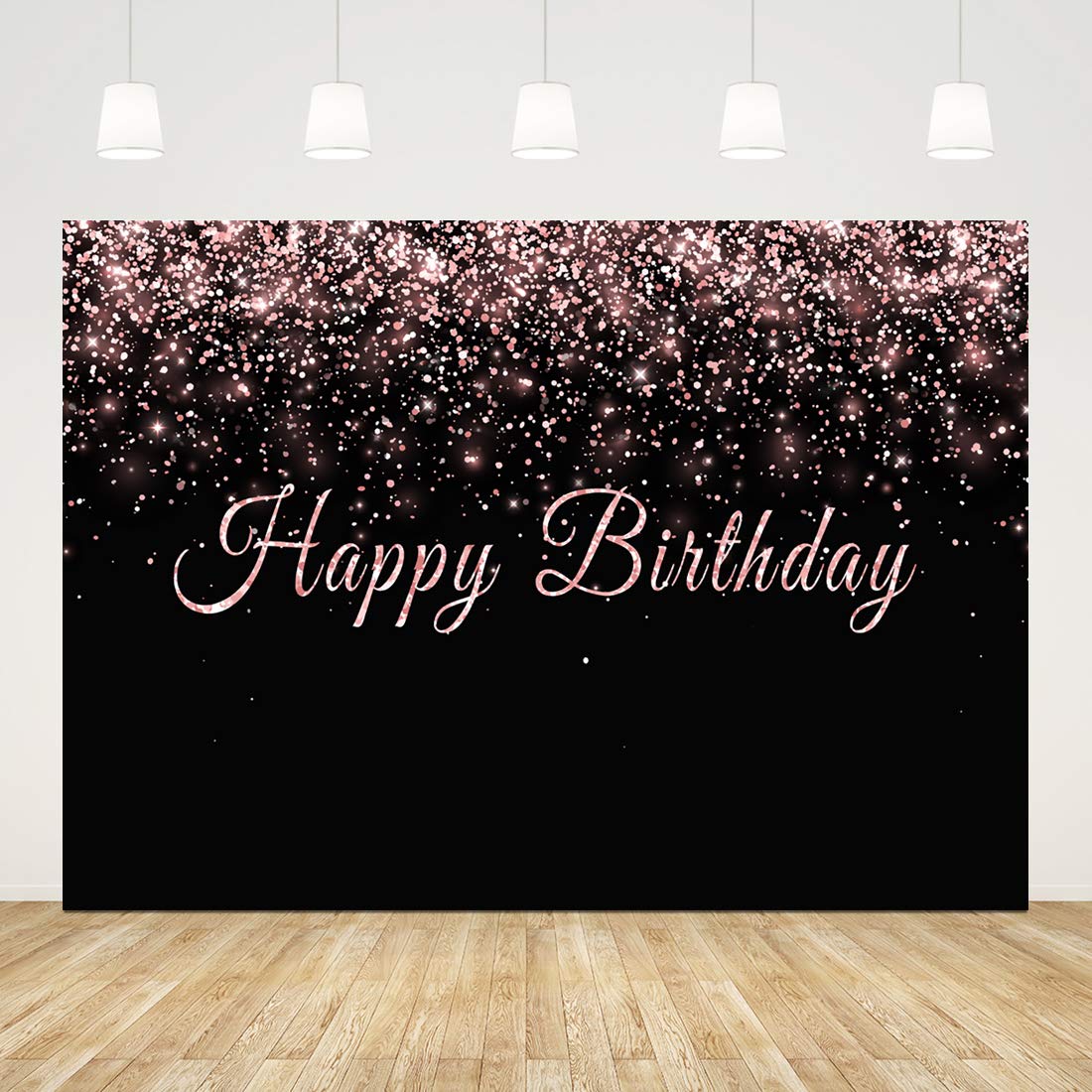 Happy Birthday Backdrop for Adult Party 16th 30th 40th 50th 60th Birthday Background 7x5ft Black and Rose Gold Birthday Backdrops for Photography Teens Girls Cake Table Banner Pink Photo Booth Props