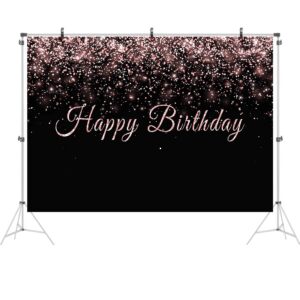 Happy Birthday Backdrop for Adult Party 16th 30th 40th 50th 60th Birthday Background 7x5ft Black and Rose Gold Birthday Backdrops for Photography Teens Girls Cake Table Banner Pink Photo Booth Props