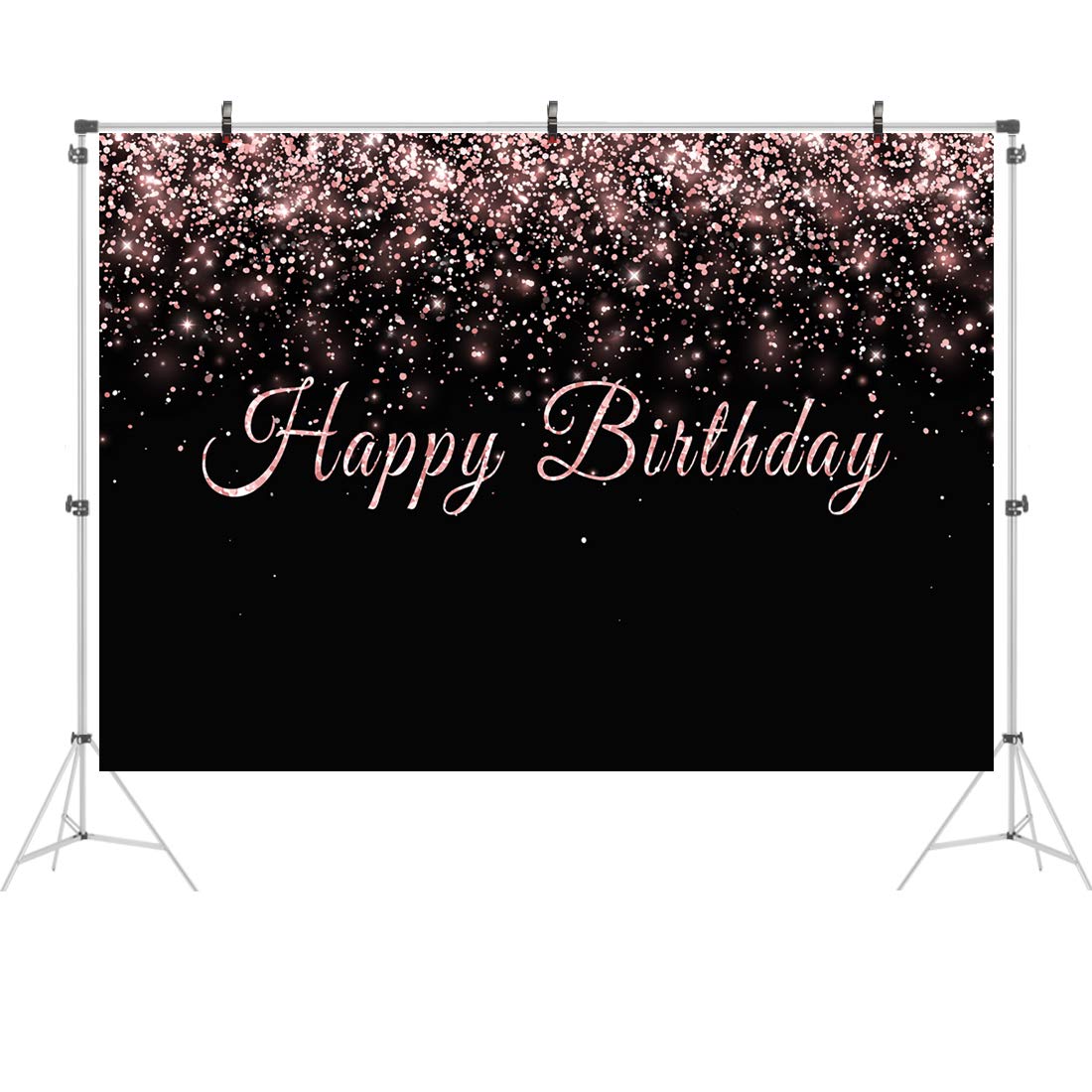 Happy Birthday Backdrop for Adult Party 16th 30th 40th 50th 60th Birthday Background 7x5ft Black and Rose Gold Birthday Backdrops for Photography Teens Girls Cake Table Banner Pink Photo Booth Props