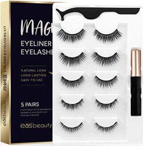 easbeauty 2020 upgraded magnetic eyeliner and eyelashes kit, magnetic eyelashes with eyeliner, false lashes 5 pairs with tweezers, easy to wear