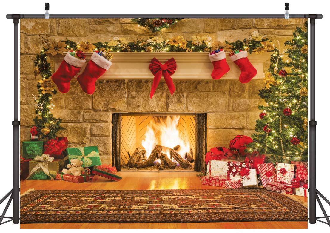 CYLYH 10x8ft Christmas Photography Backdrops Child Christmas Fireplace Decoration Background for PhotoChristmas Party Background D087