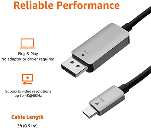 AmazonBasics Aluminum USB-C to DisplayPort Cable - 3-Foot - Amazon Vine