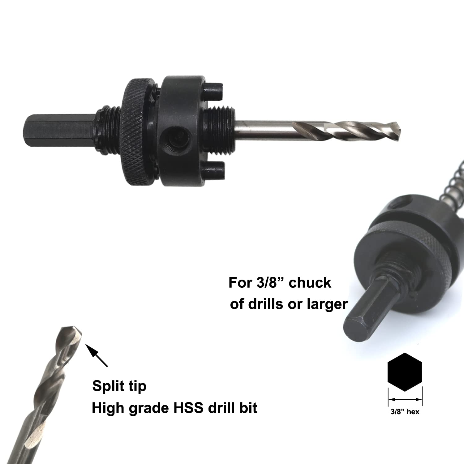 JIECHENG Bi-Metal Hole Saw Arbor Mandrel 3/8" Hex Shank with High Grade Pilot Drill bit