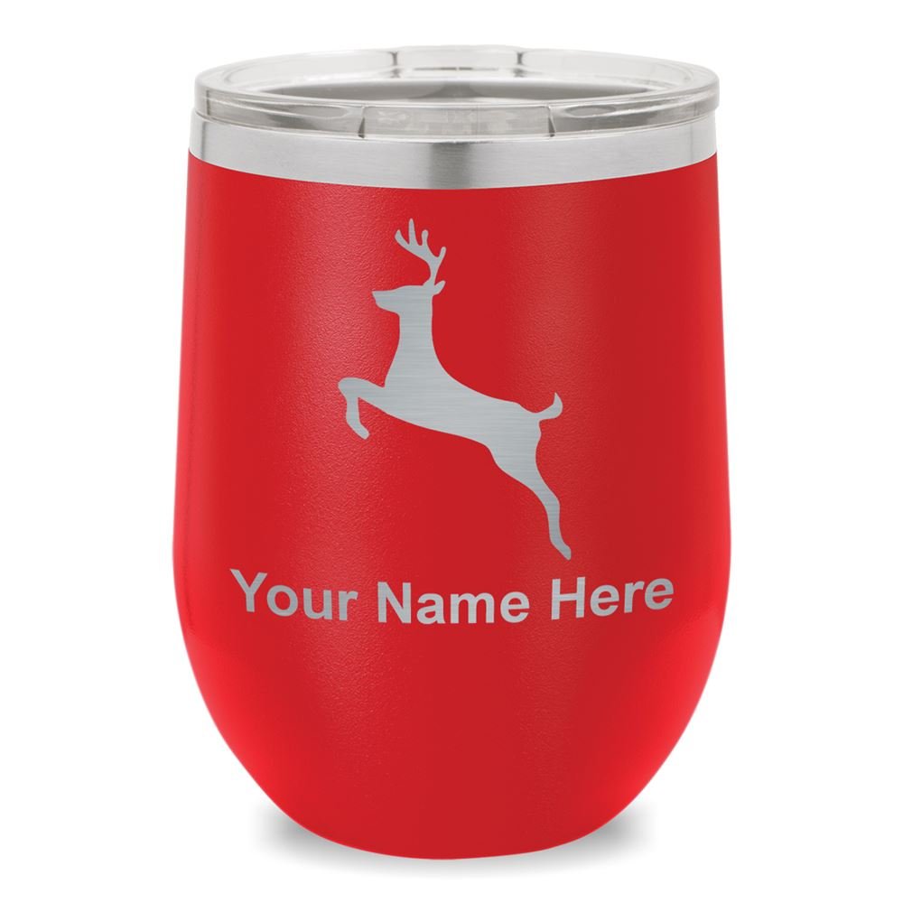 LaserGram Double Wall Stainless Steel Wine Glass Tumbler, Deer, Personalized Engraving Included (Red)