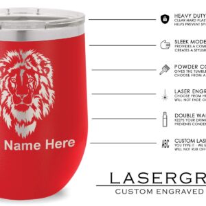 LaserGram Double Wall Stainless Steel Wine Glass Tumbler, Deer, Personalized Engraving Included (Red)