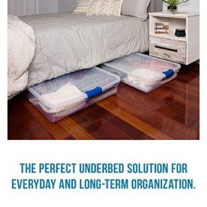 HOMZ Large 56 Quart Full/Queen Stackable Underbed Clear Plastic Ergonomic Latching Storage Container with Rolling Wheels, 2 Pack