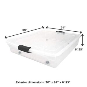 HOMZ Large 56 Quart Full/Queen Stackable Underbed Clear Plastic Ergonomic Latching Storage Container with Rolling Wheels, 2 Pack