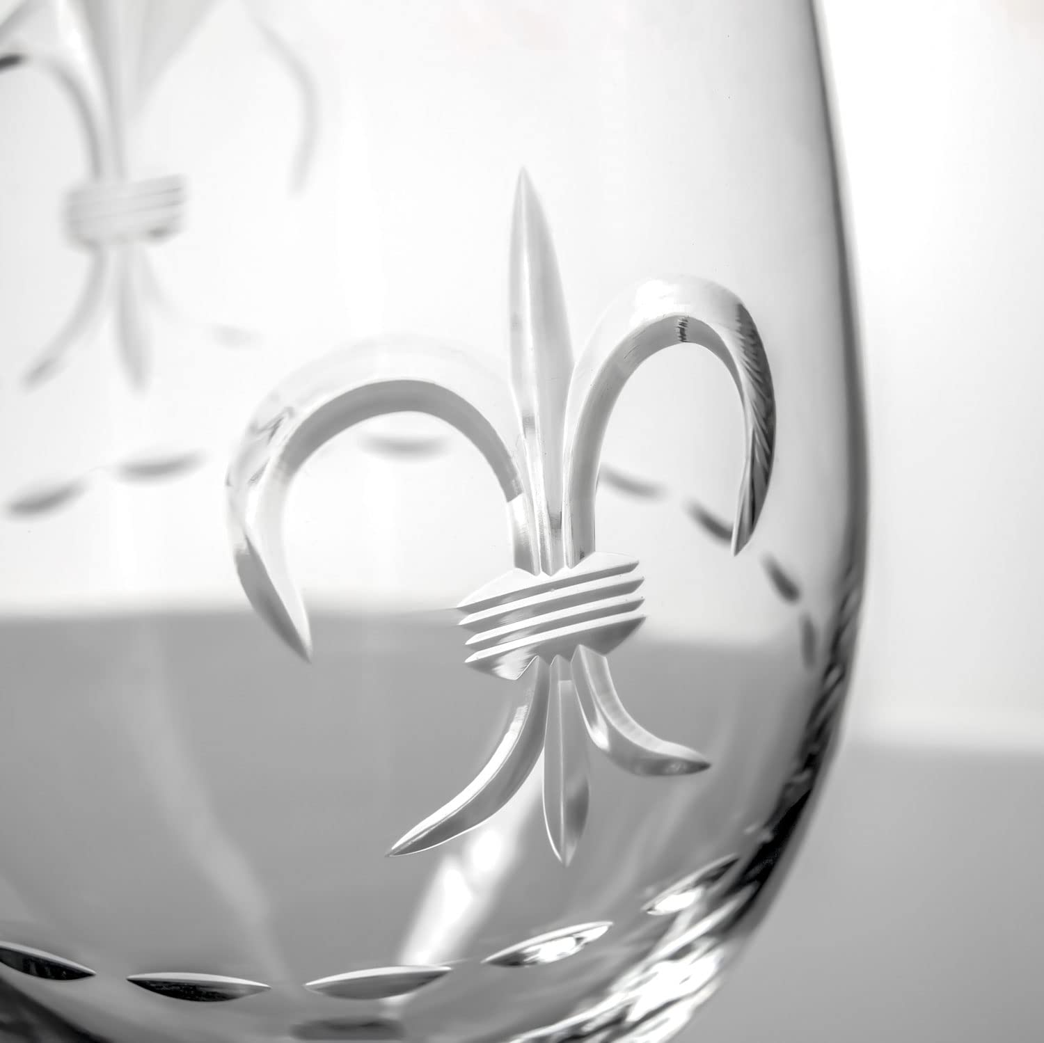 Rolf Glass Fleur De Lis Stemless Wine Tumbler 17 ounce - Stemless Wine Glasses - Lead-Free Glass - Etched Tumbler Glasses - Proudly Made in the USA (Set of 4)