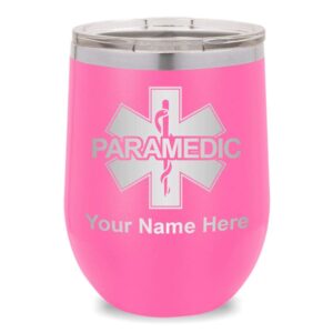 lasergram double wall stainless steel wine glass tumbler, paramedic, personalized engraving included (pink)