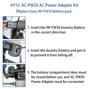 HY1C AC-PW20 AC Power Adapter NP-FW50 A6400 A6000 Dummy Battery Kit for Sony Alpha ZV-E10 A5100 A6100 A6300 A6500 A7II A7S A7SII A7R A7RII DSC-RX10 NEX-5 Cameras Continuous Power Supply