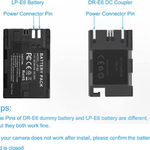 HY1C ACK-E6 AC Power Adapter LP-E6/LPE6N/LPE6NH Dummy Battery Kit for Canon EOS R, R5, R6, R7, 5D Mark III IV, 6D, 7D, R6 5D 6D 7D Mark II, 90D 80D 70D Cameras.