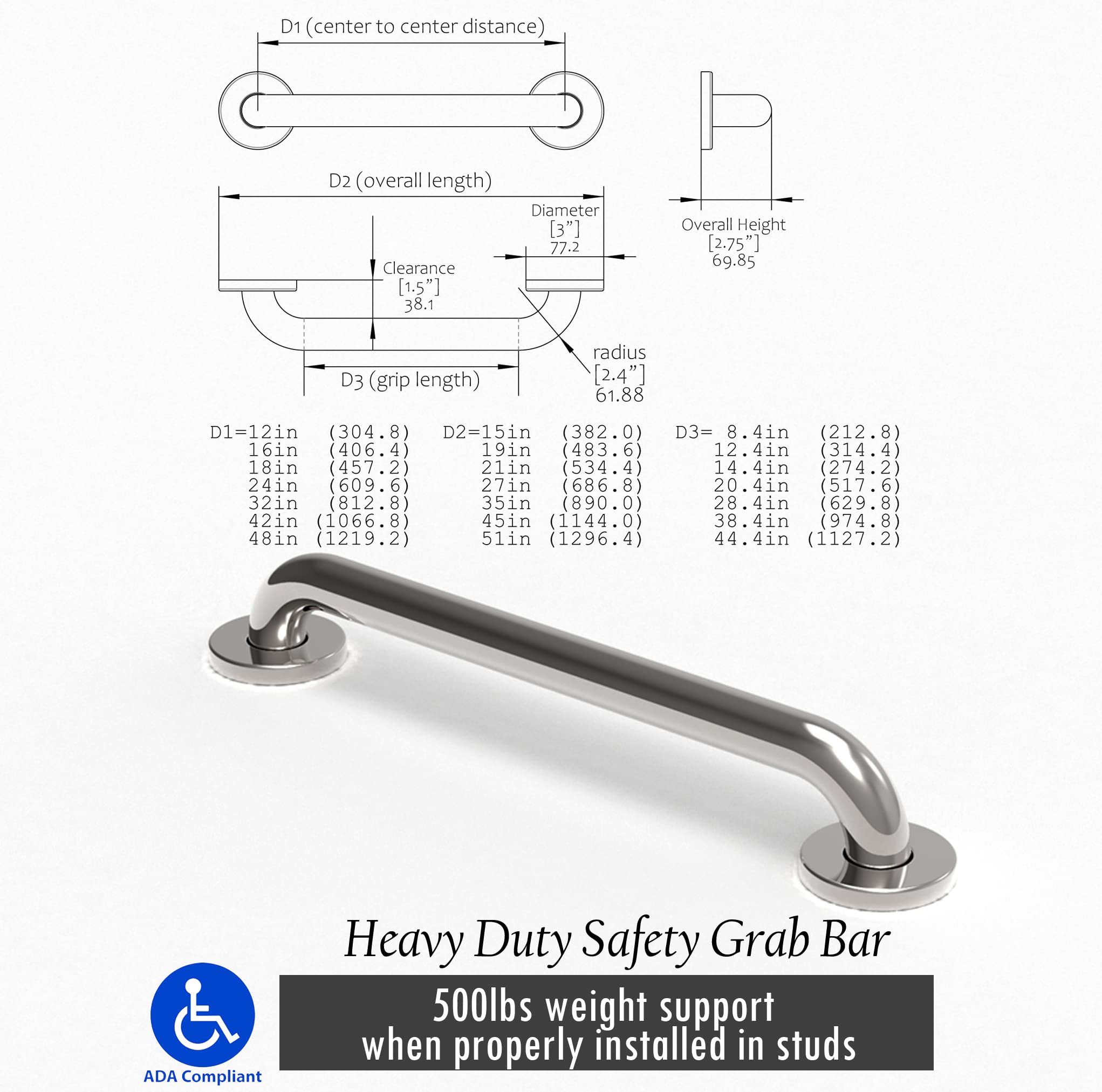 AmeriLuck Dual Pack 1-1/4 x16 inches Stainless Steel Bath Safety Grab Bar, ADA Compliant 500lbs Weight Support, Oil Rubbed Bronze