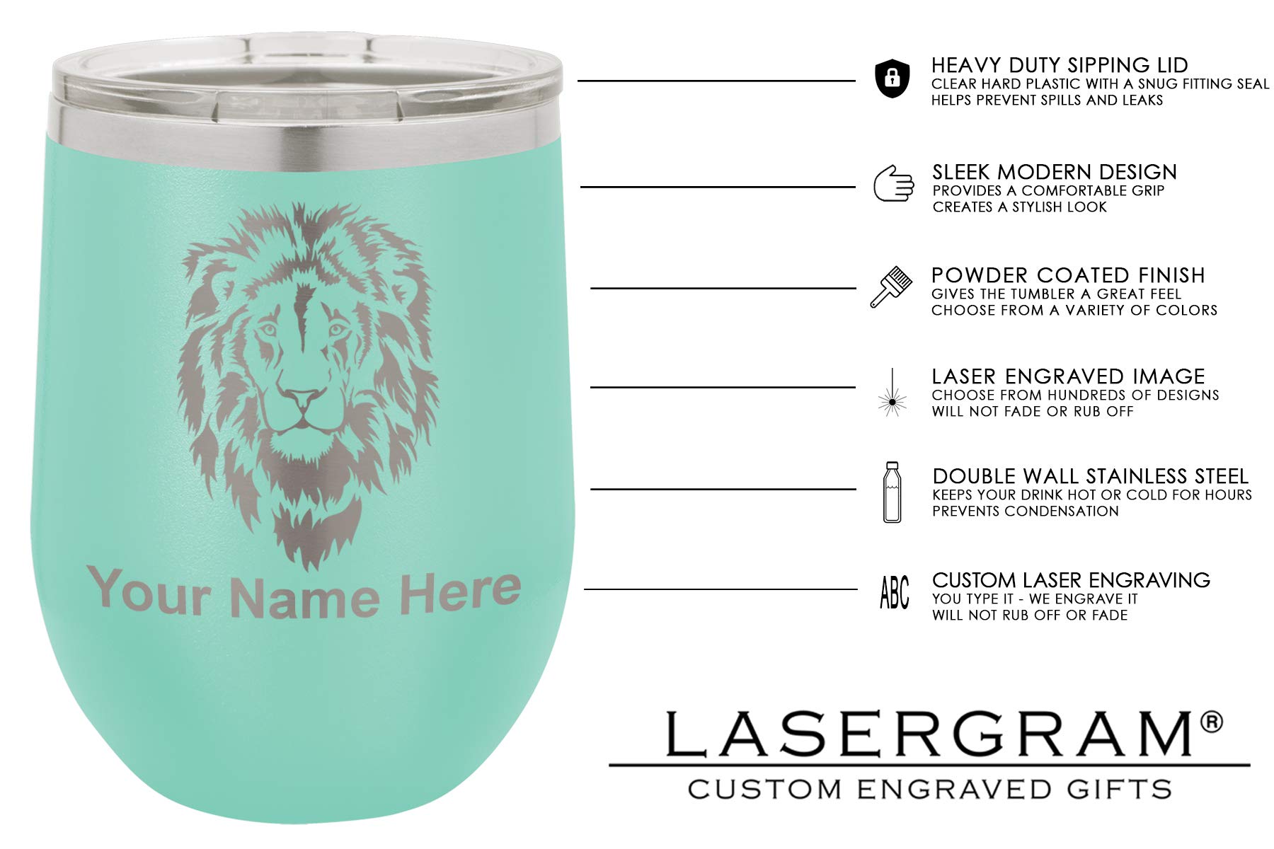 LaserGram Double Wall Stainless Steel Wine Glass Tumbler, Zodiac Sign Virgo, Personalized Engraving Included (Teal)